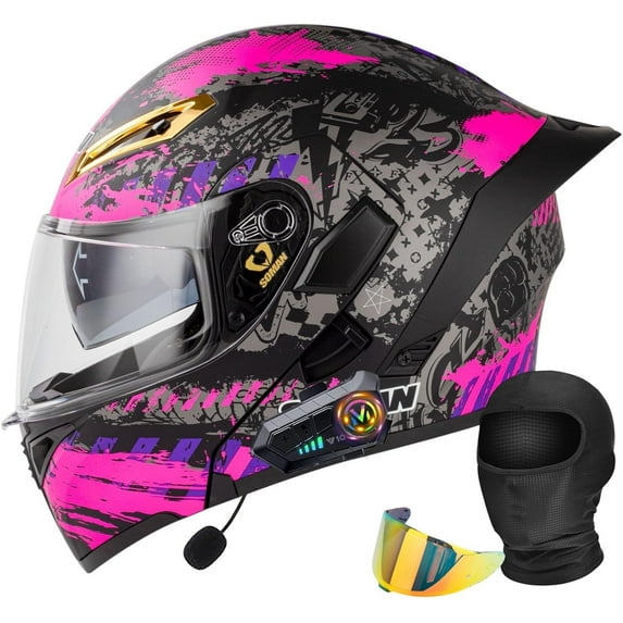 Bluetooth Motorcycle Helmet Flip Up Front Full Face DOT Approved Built ...