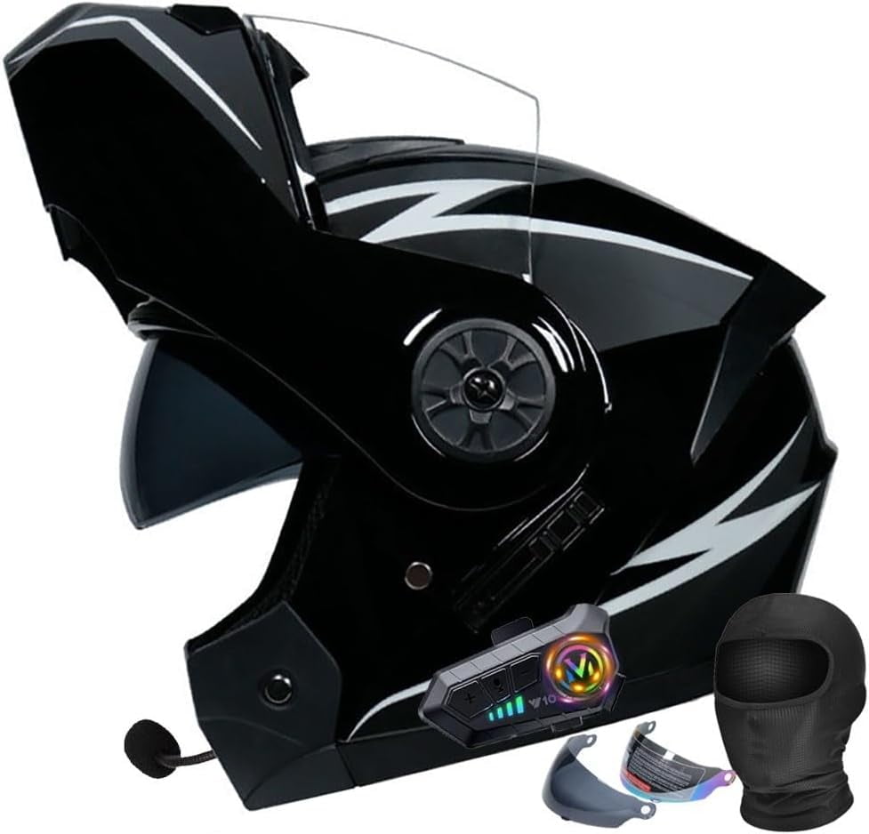 Bluetooth Motorcycle Helmet Flip Up Front Full Face DOT Approved Built ...