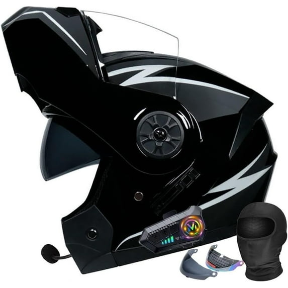 Bluetooth Motorcycle Helmet Flip Up Front Full Face DOT Approved Built ...
