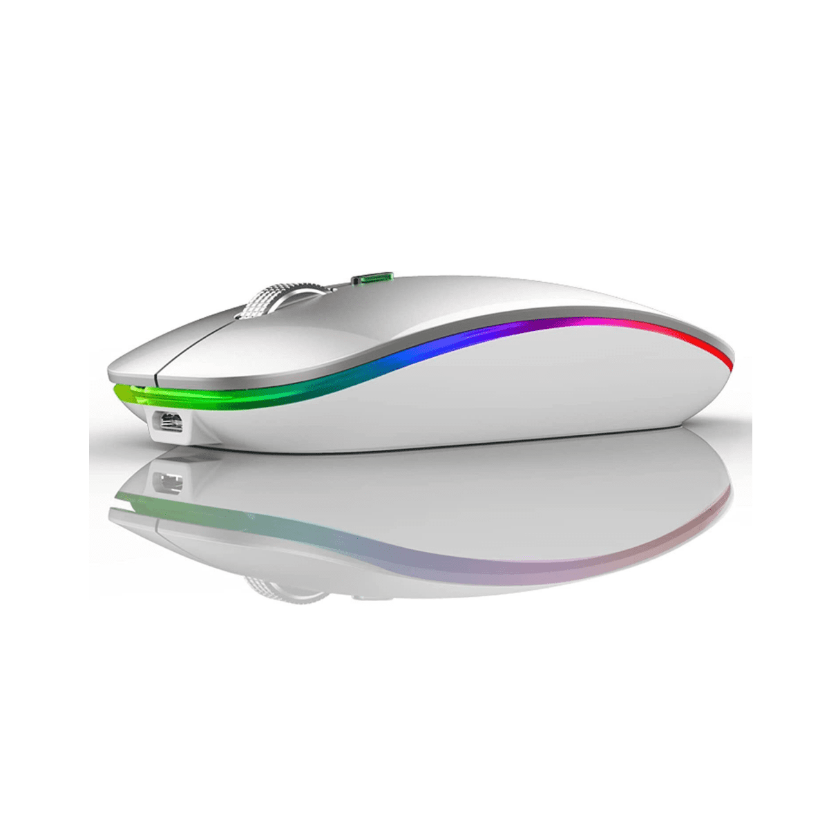 BioRing Rechargeable Optical Wireless Mouse with RGB LED Lights, Silver ...