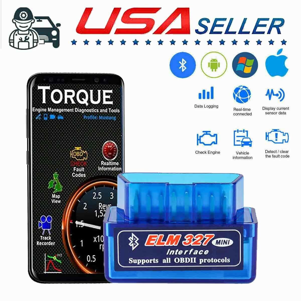 Bluetooth OBD2 V2.1 Scanner Code Reader Automotive Scanner Tool OBDII ...