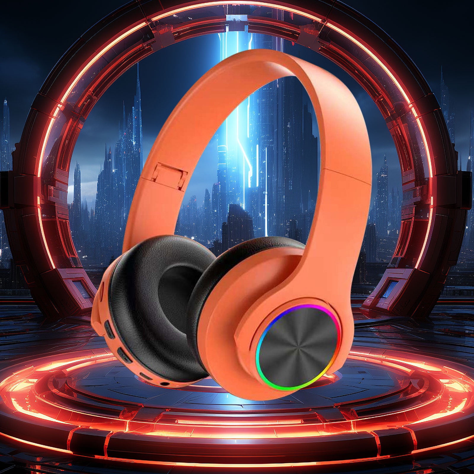 Bluetooth Over Ear Headphones, LED Lights Headphones with Built-in Mic ...