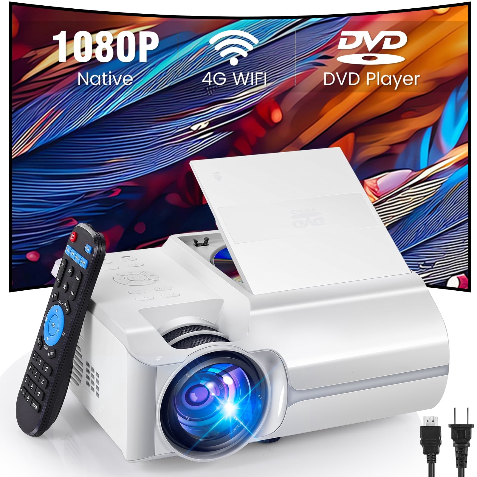Bluetooth Projector with WiFi, Native 1080P Projector with 300 ANSI ...