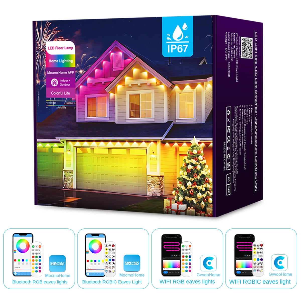 Bluetooth RGBIC Outdoor String Lights, Waterproof Smart LED Roofline Lights for Christmas ...