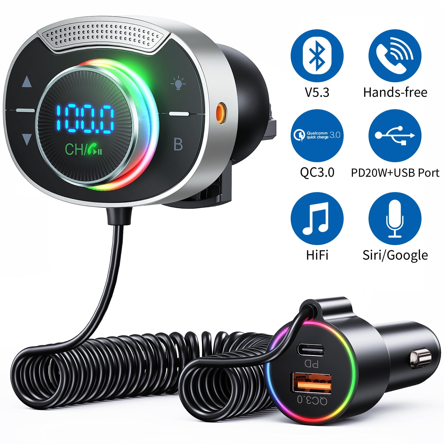 Bluetooth Radio FM Transmitter for Car,AILKIN PD&QC 3.0 Fast Charging ...