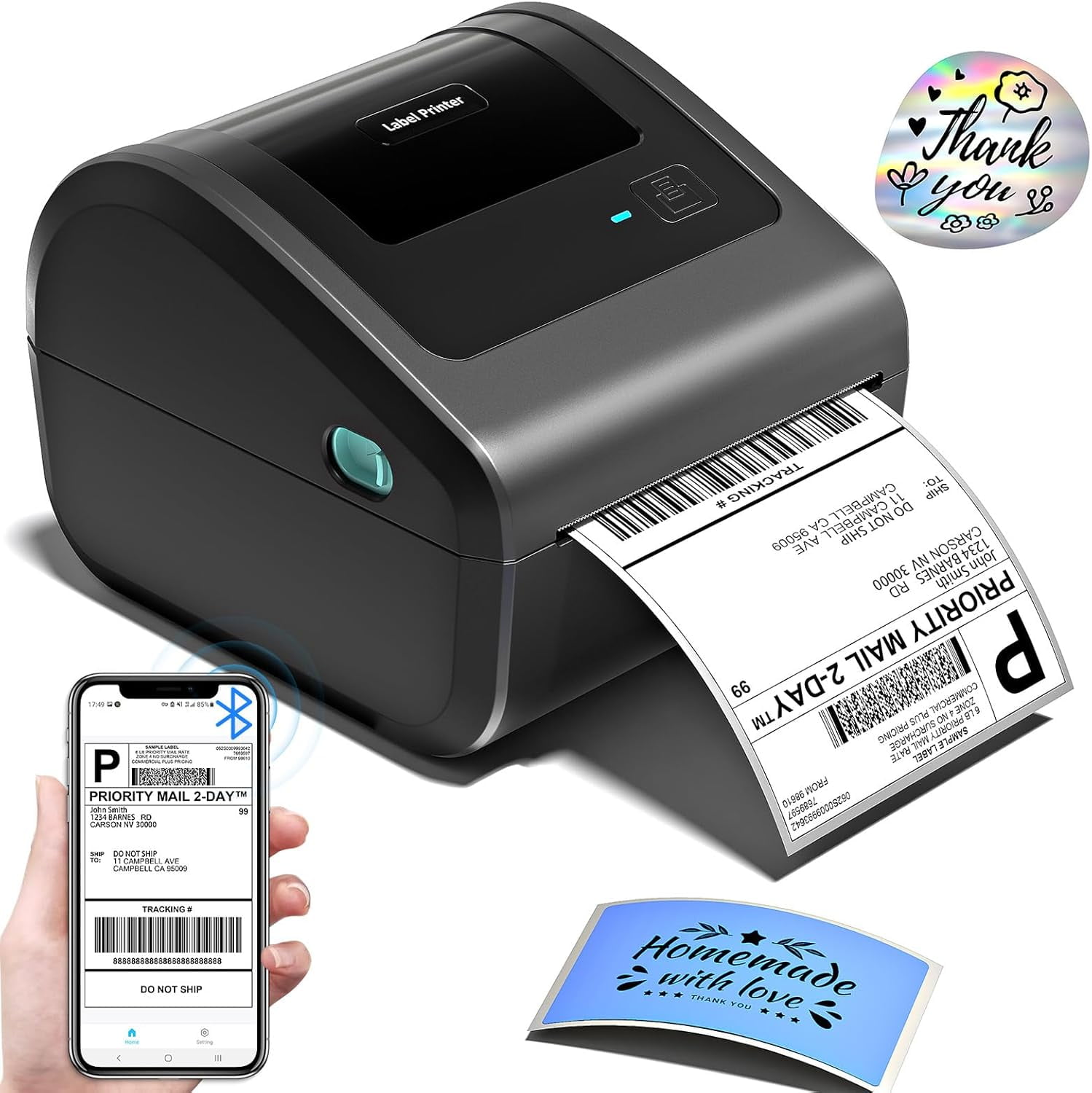 Bluetooth Shipping Label Printer 4x6 - D450BT Thermal Label Printer for ...
