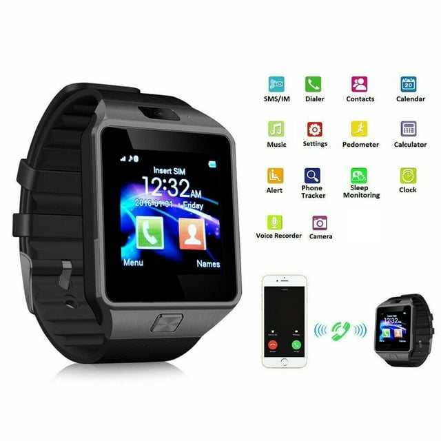 Bluetooth Smart Watch with Camera, SIM Card Slot for iPhone & Android ...