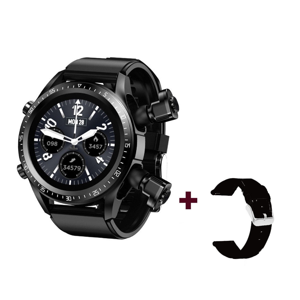 Bluetooth Smart Watch with Earbuds, Round Fitness Watch with Pedometer ...