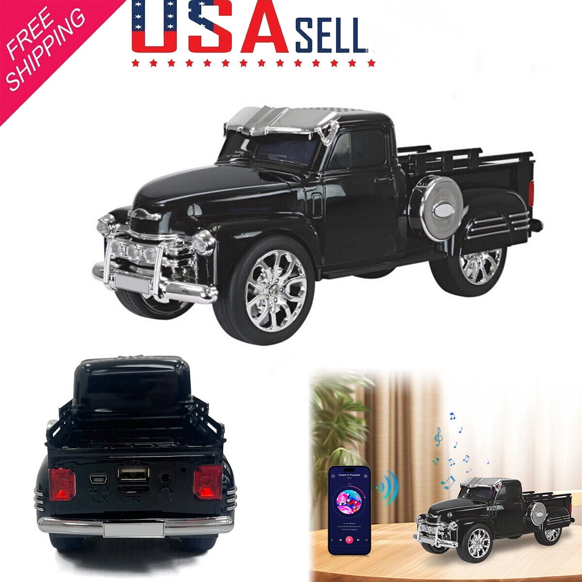 Bluetooth Speaker 1953 Hot Rod Pickup Truck Replica FM Radio LED AUX ...