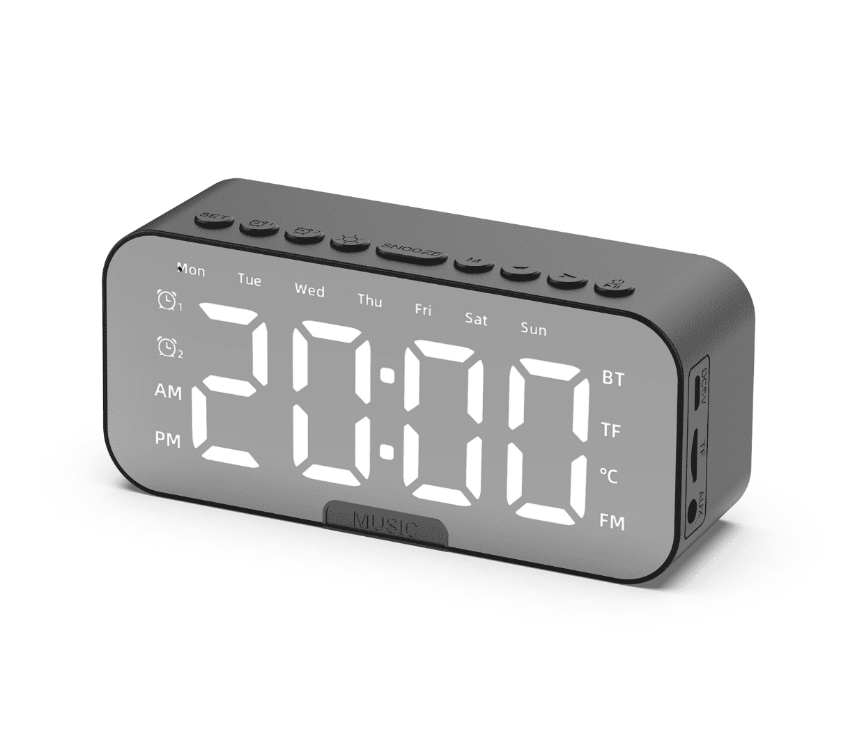 Bluetooth Speaker Alarm Clock, 6" LED Mirror Digital Alarm Clock ...