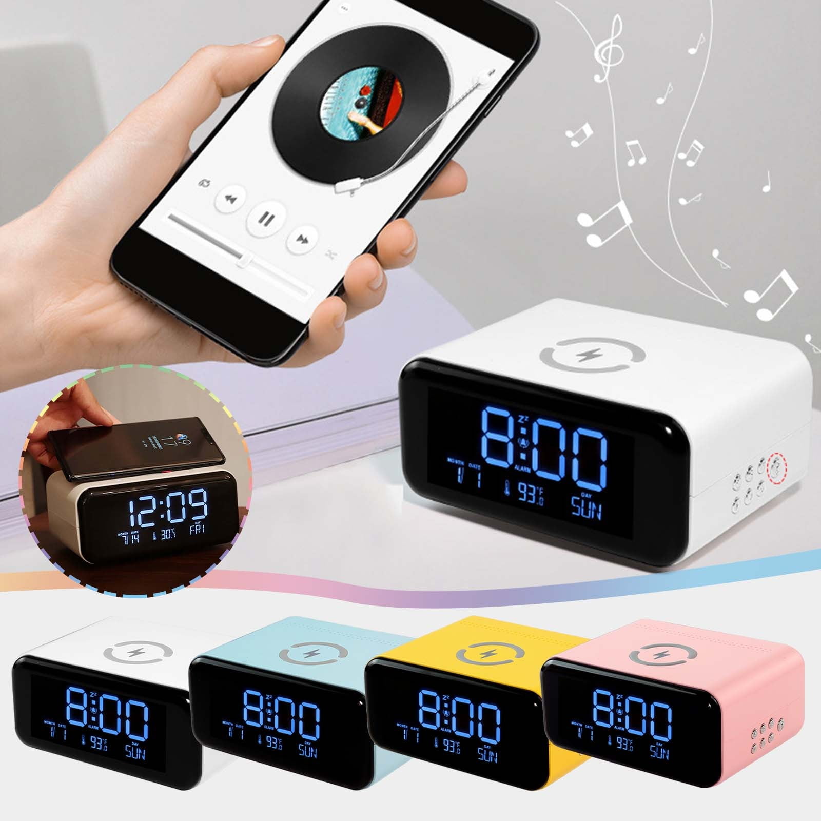 Bluetooth Speaker Alarm Clock, Wireless Charging Night Light, 10W Sound ...