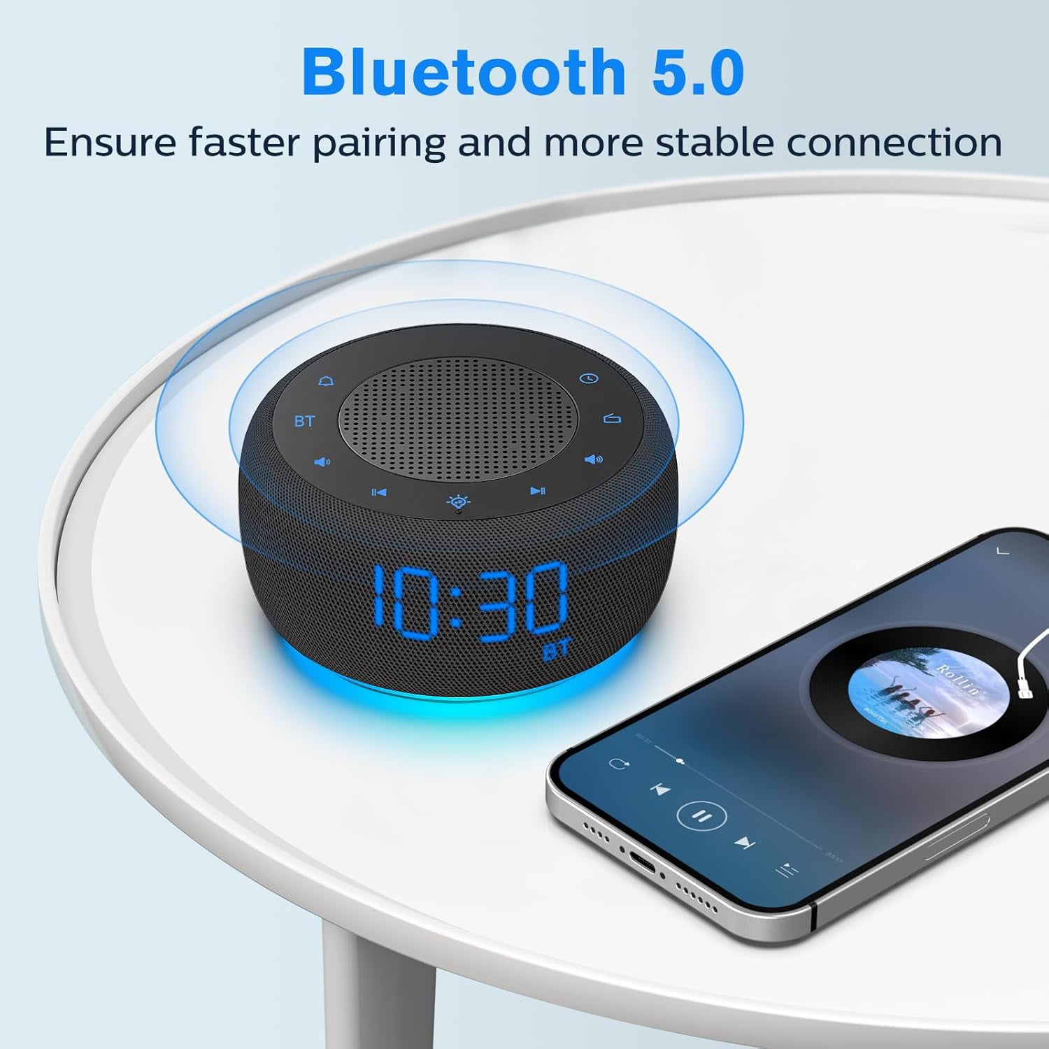 Bluetooth Speaker Alarm Clock with FM Radio - High Fidelity Sound, Full ...