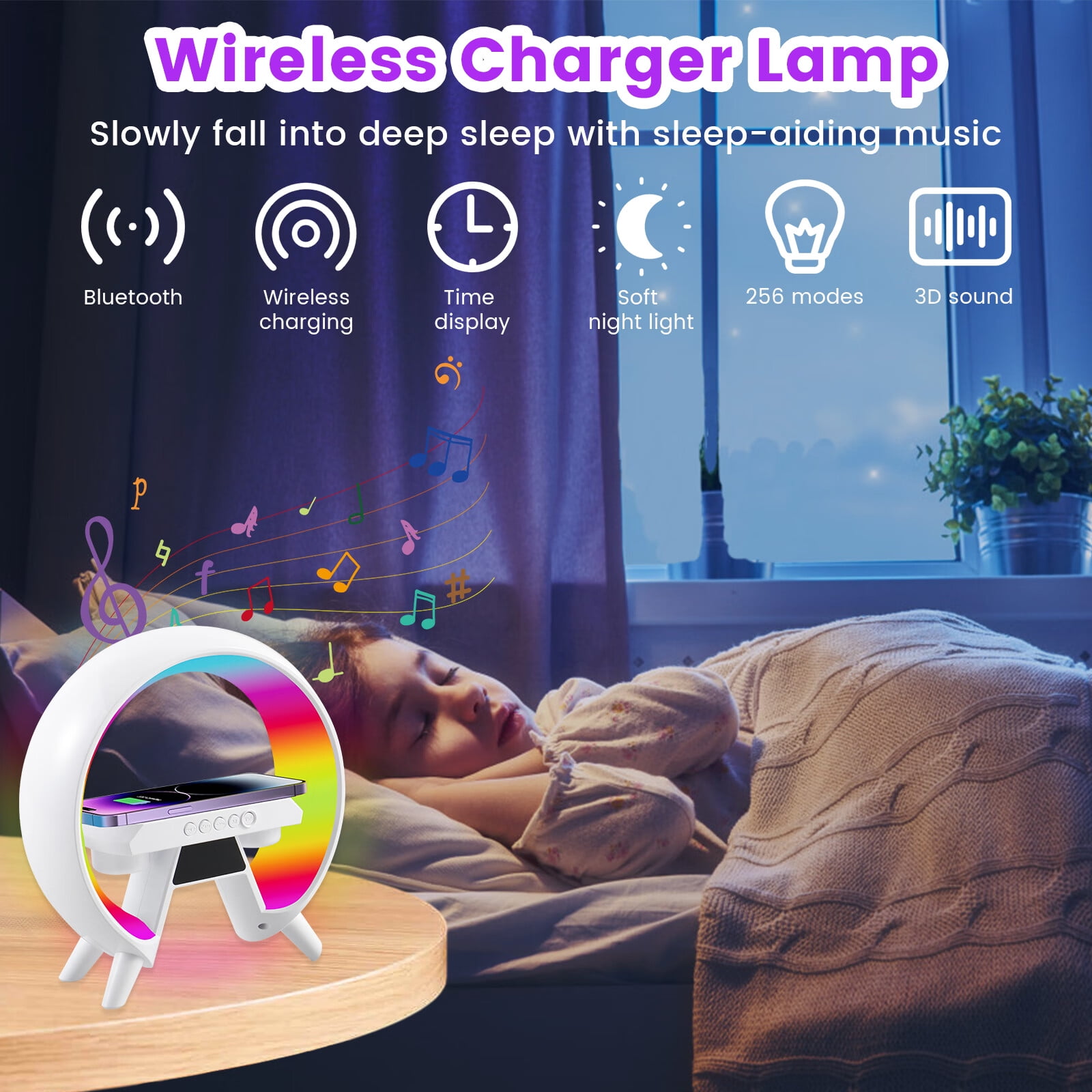 Bluetooth Speaker Ambient Light Wireless Charging Night Light with 256 ...