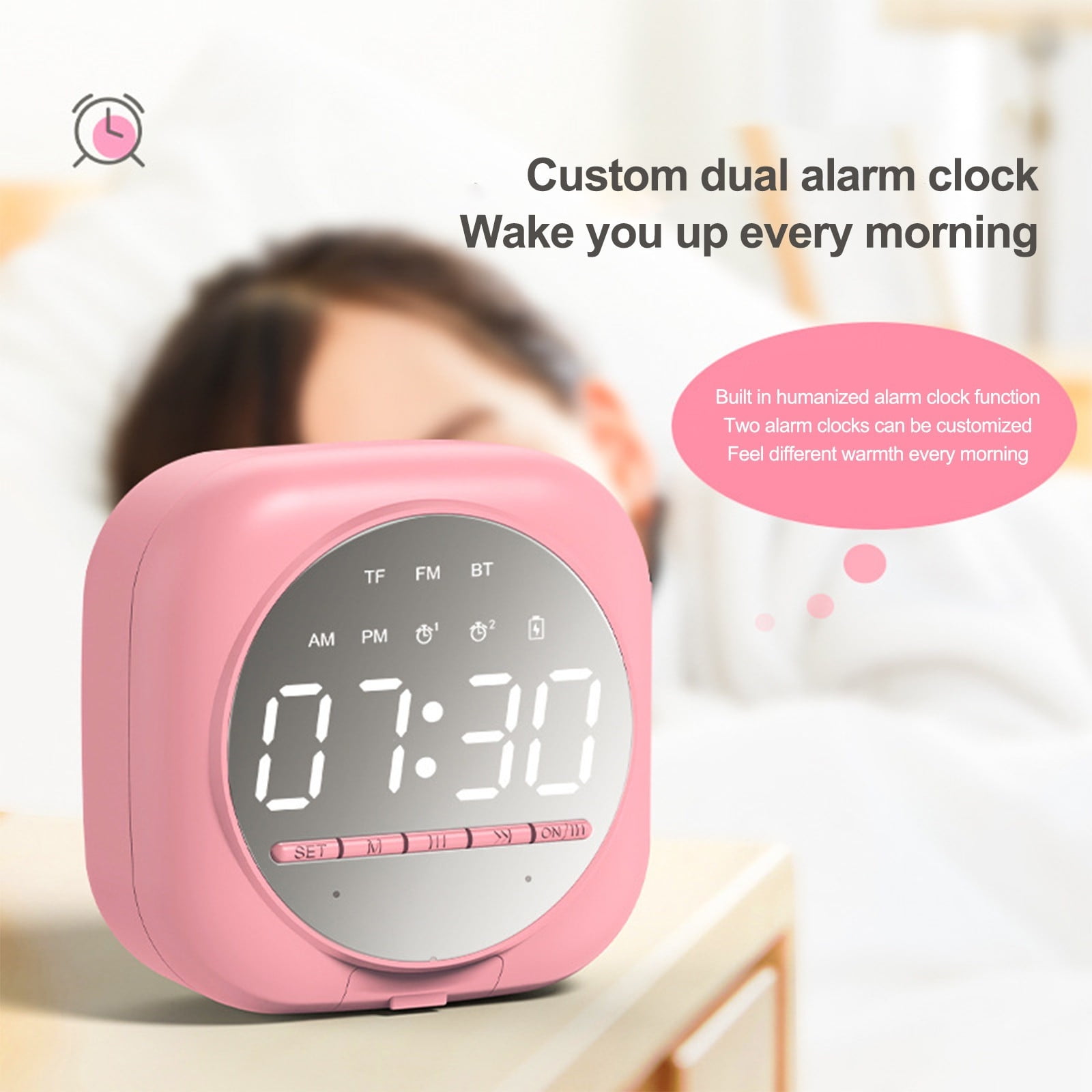 Bluetooth Speaker LED Mirror Digital Alarm Clock Big Time Display Table ...