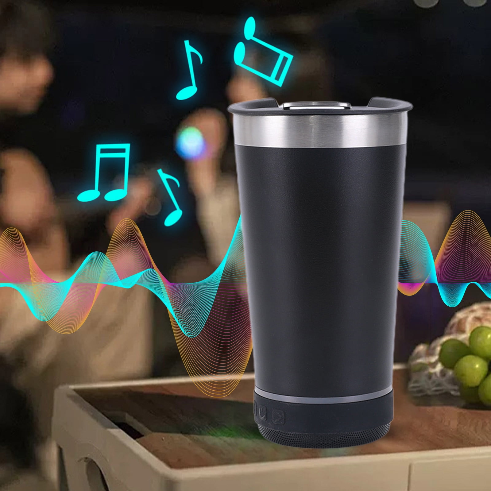Bluetooth Speaker Tumbler Cup, 16oz Stainless Steel Insulated Mug with ...