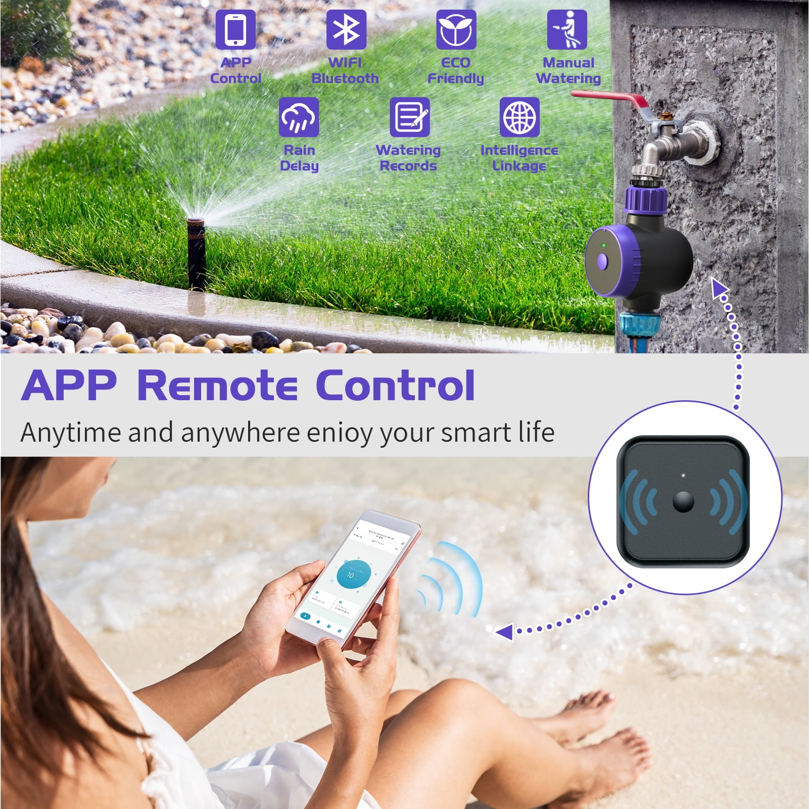 Bluetooth Sprinkler Timer, WiFi Smart Irrigation Water Timer, Wireless Remote APP & Voice ...