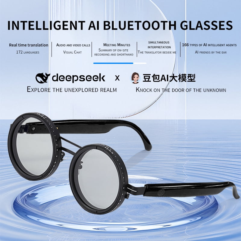 Bluetooth Sunglasses with Rotatable Round Frame - 9-Level Dimming & AI ...