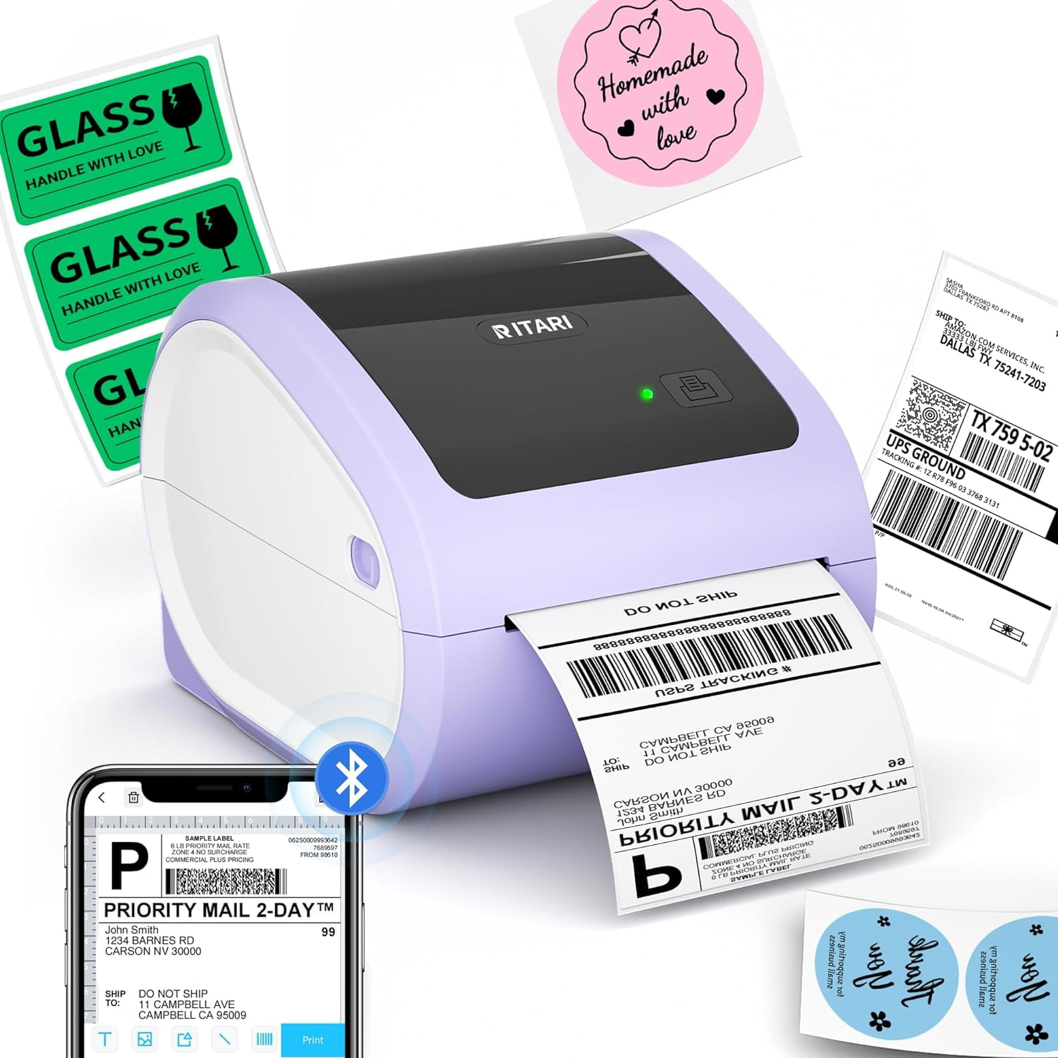 Bluetooth Thermal Label Printer 4x6 - D520BT Built-in Label Holder ...