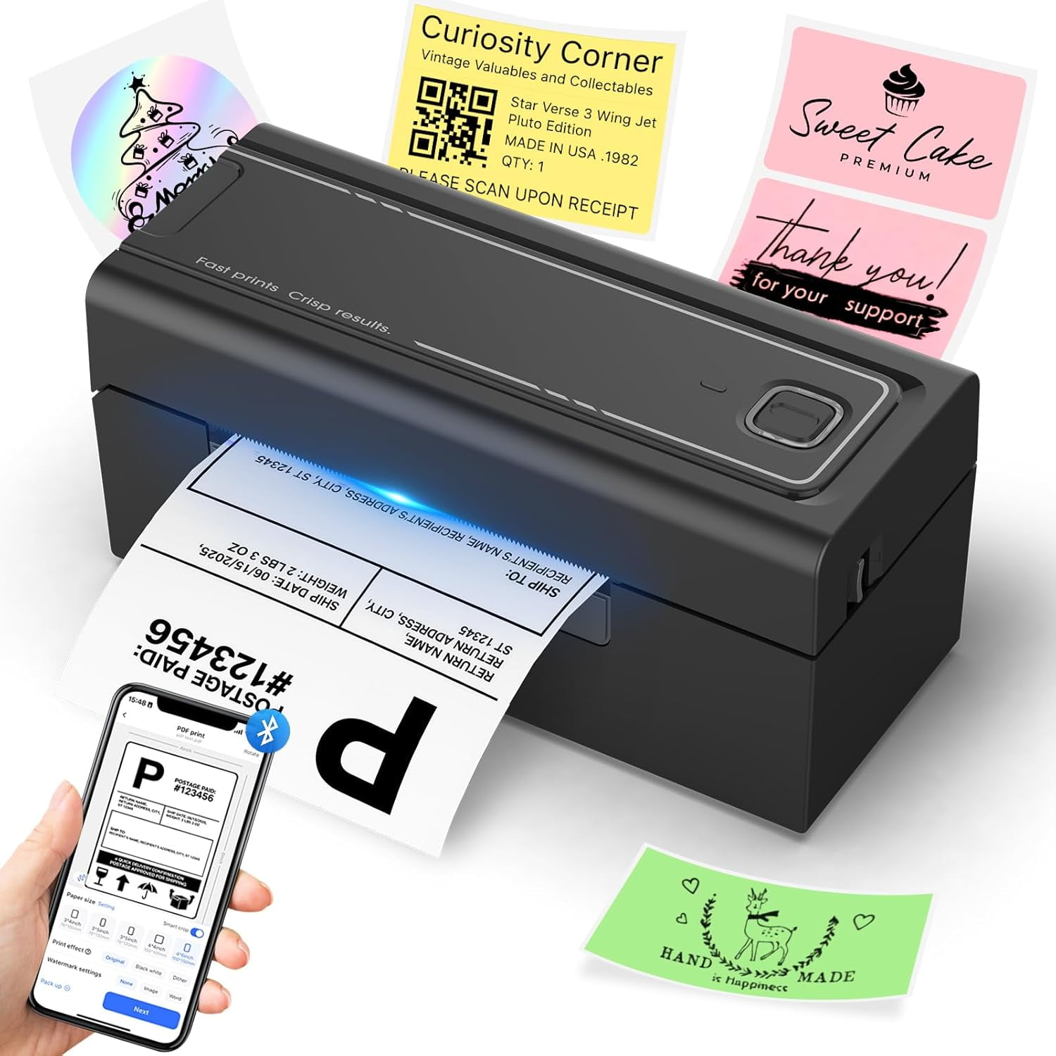 Bluetooth Thermal Label Printer, Wireless 4x6 Shipping Label Printer ...