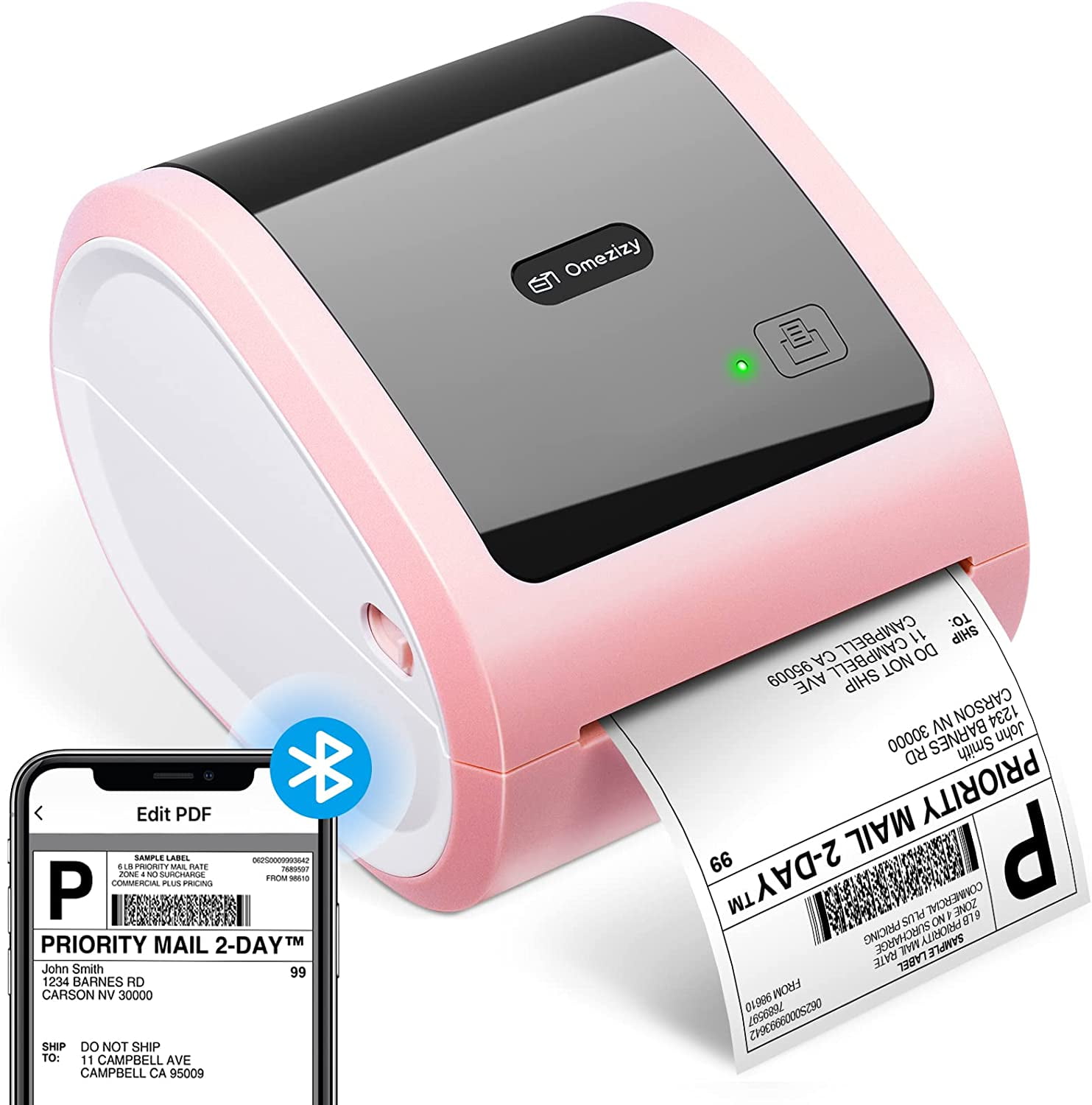 Bluetooth Thermal Shipping Label Printer 4X6 - D520BT Wireless Pink ...