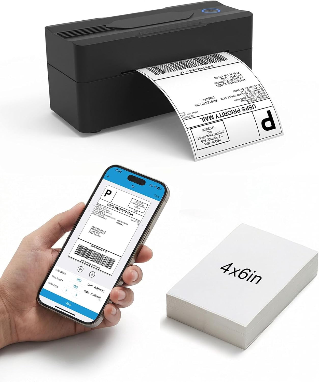 Bluetooth Thermal Shipping Label Printer, 4x6 Wireless Thermal Label ...