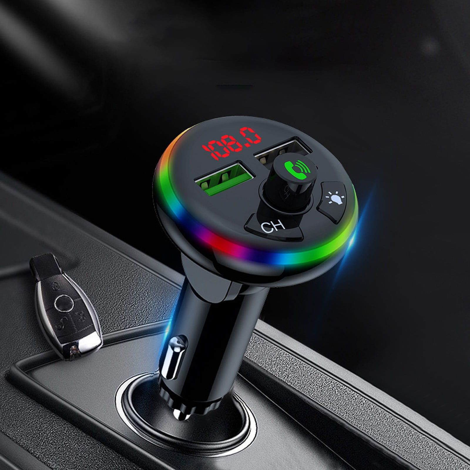 Bluetooth Transmitter For Car 7 Color LED Bluetooth Car Adapter With 5V ...