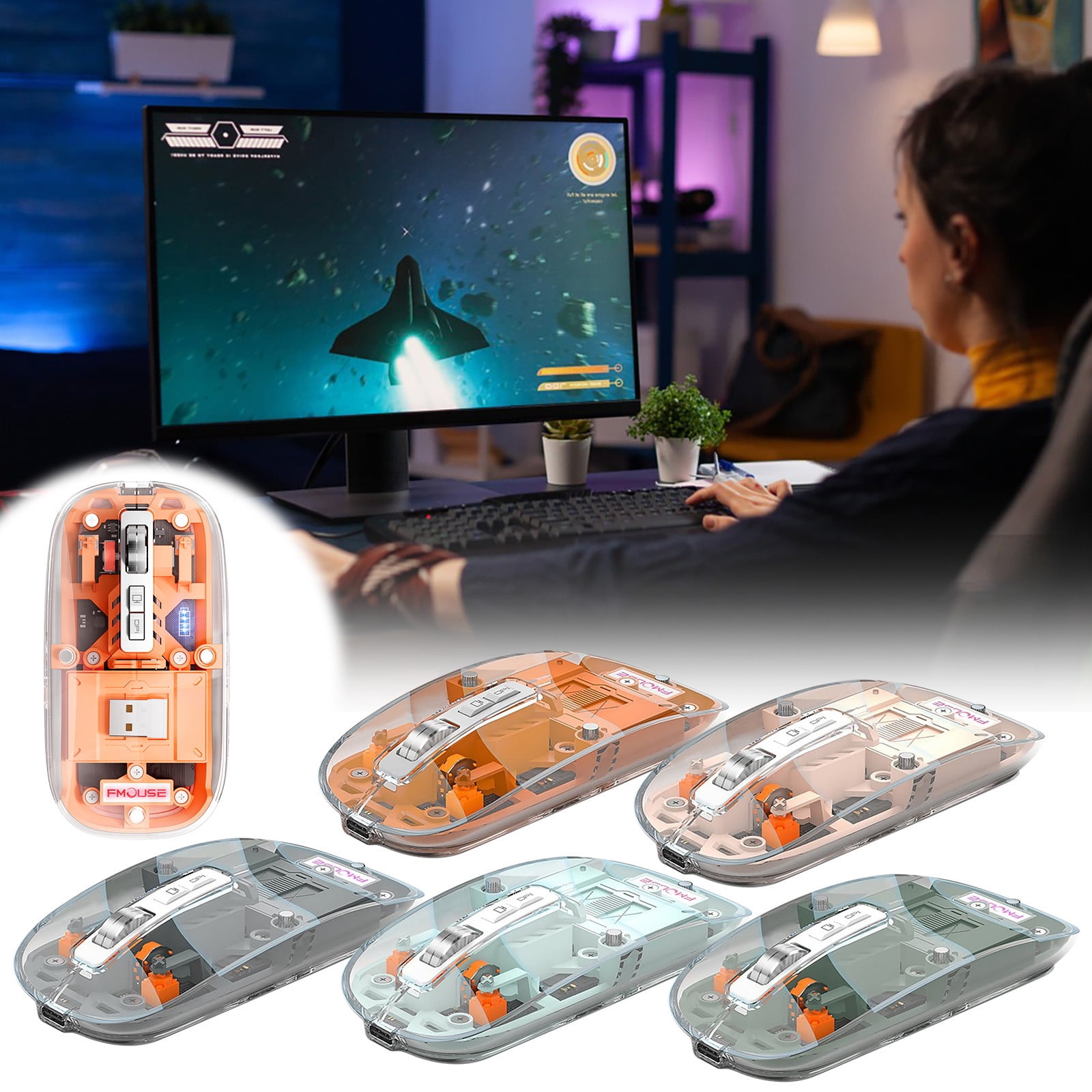 Bluetooth Transparent Mouse, Rechargeable Wireless Mouse, Sleek Glass ...