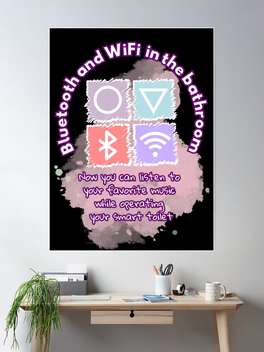 Bluetooth And Wifi In The Bathroom White Letters With A Purple Border ...