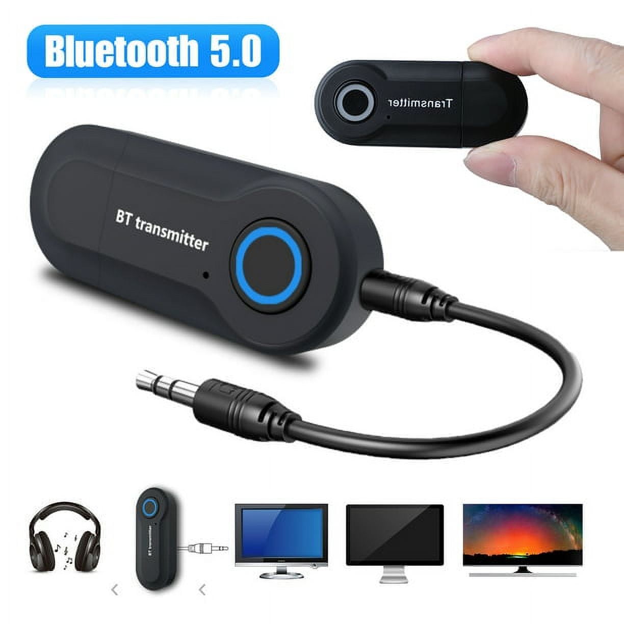 Bluetooth 5.0 Audio Transmitter for TV PC iPod 3.5mm Adapter Plug Play Walmart