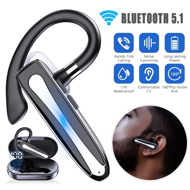 Bluetooth Wireless Earpiece V5.1 Noise Cancellation Waterproof Trucker ...