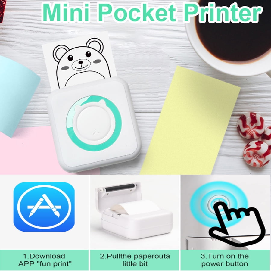 Bluetooth smart pocket ink free thermal printer with thermal paper and ...