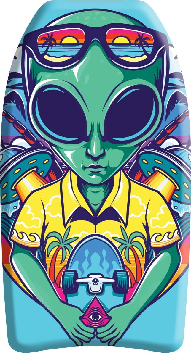 Bluewater Beach 37" Foam Bodyboard with Leash, Vibrant Alien Print, 125 ...