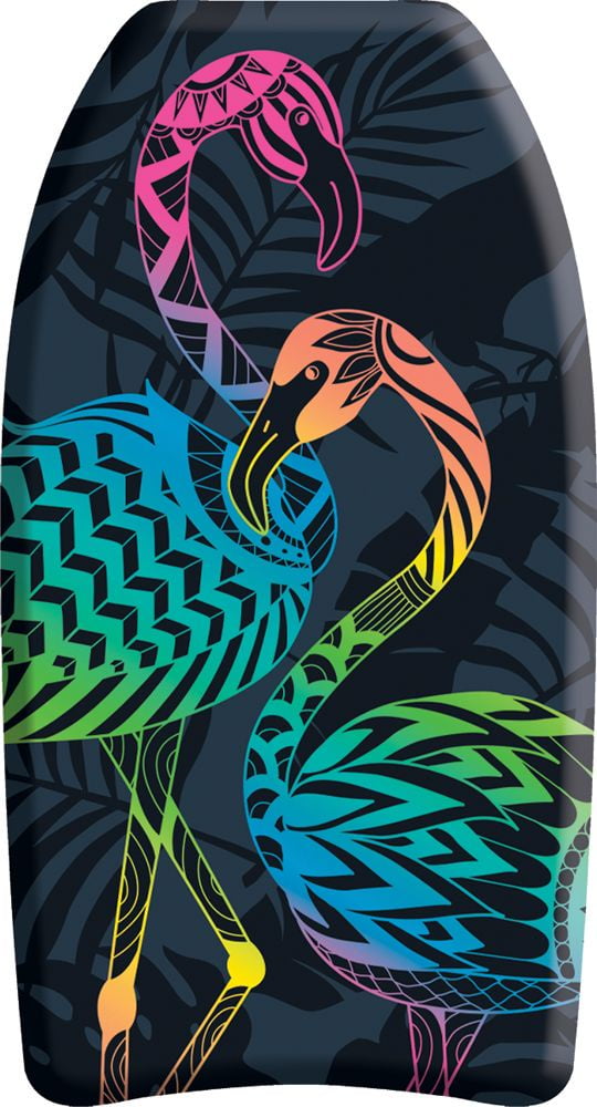 Bluewater Beach 41" Foam Bodyboard with Leash, Vibrant Neon Flamingos ...