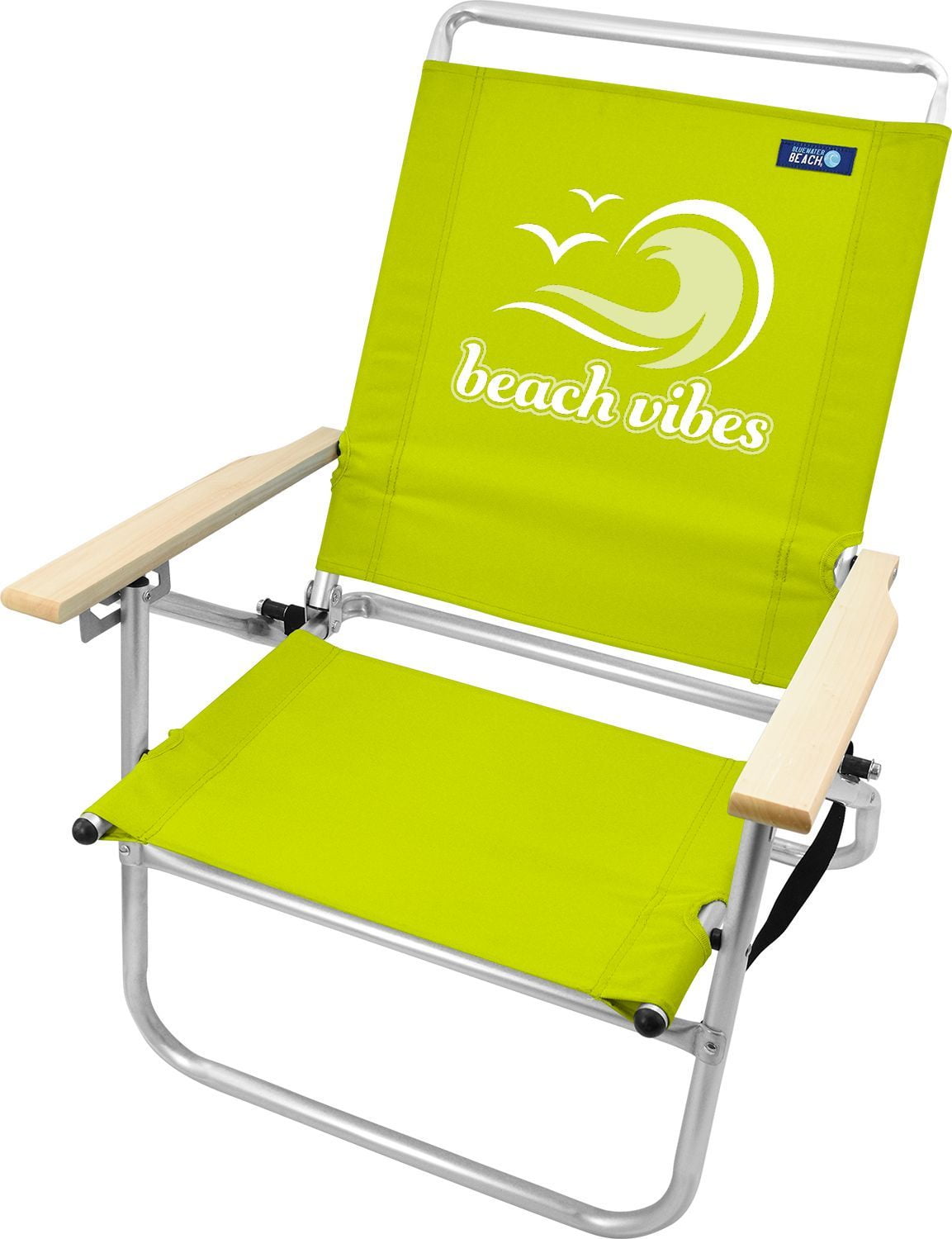 Bluewater Beach Aluminum 3 Position Beach Chair, Wood Arms - Chartreuse ...