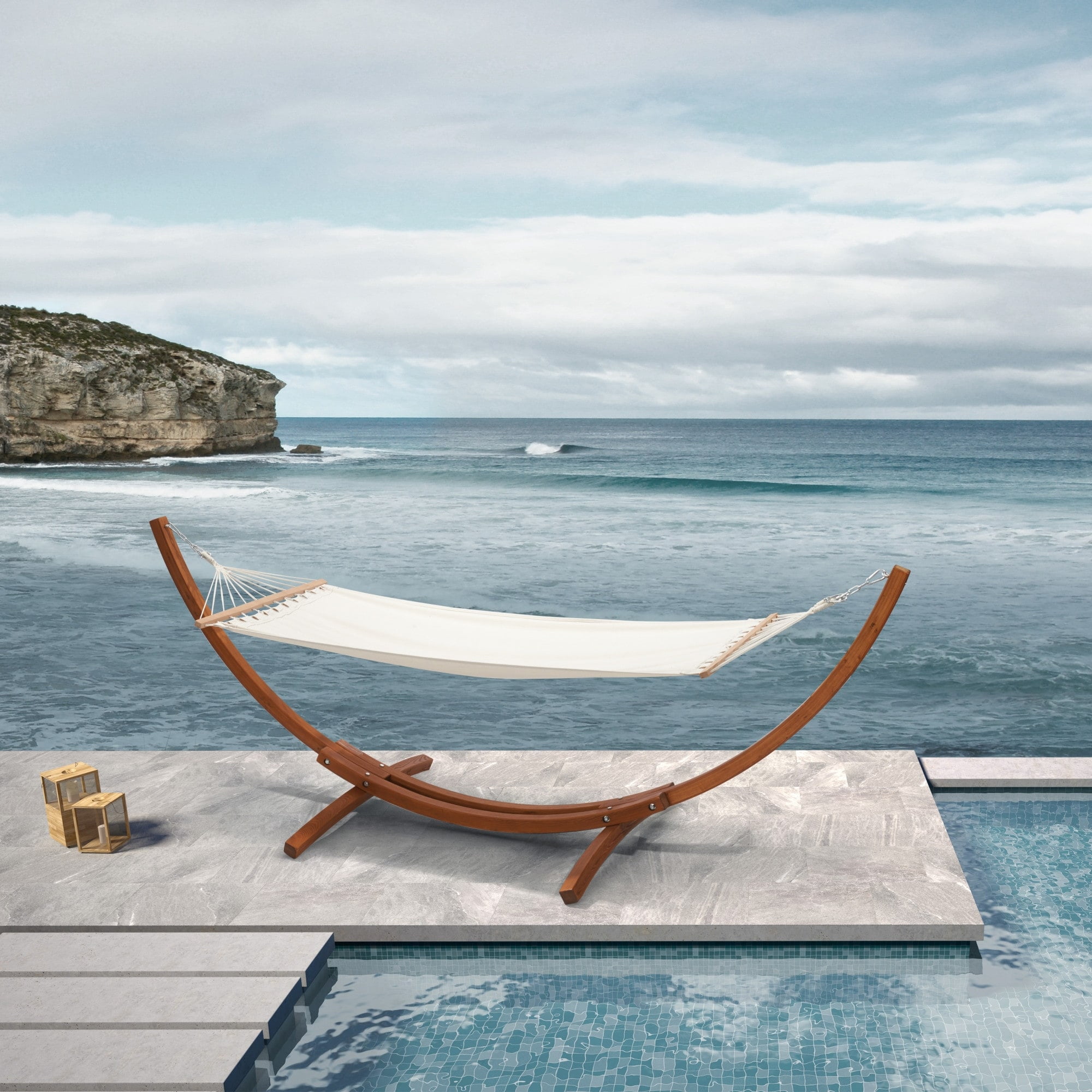 Bluewave Bentwood Breeze Luxury Hammock With Wood Frame Champagne ...