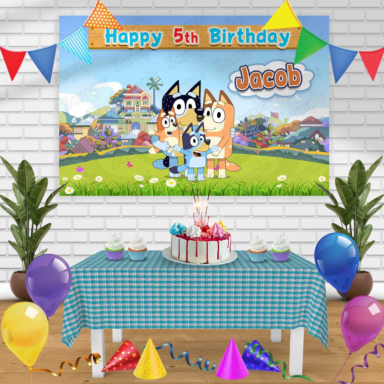 Bluey 1 Birthday Banner Personalized Party Backdrop Decoration 60 x 44 ...