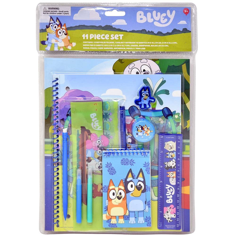 Bluey 11pc Value Set in Bag with Header- Note Pad, Ruler, Pencil Case ...