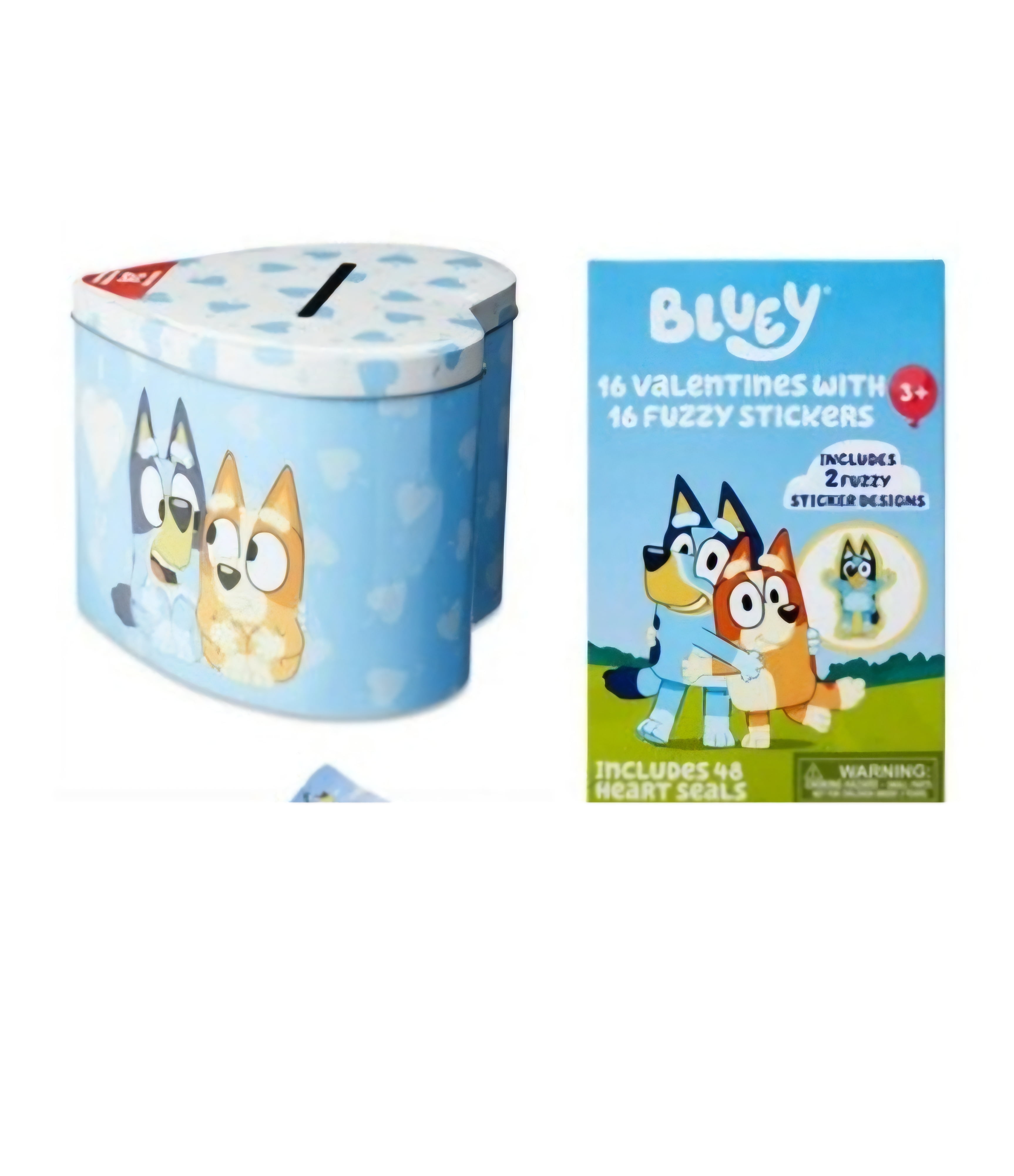 Bluey Valentine Greeting Card Set with Fuzzy Stickers ,Bluey Heart Tin ...