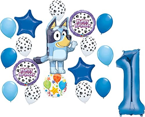 Bluey 1st Birthday Party Supplies Balloon Bouquet Decorations With Paw ...