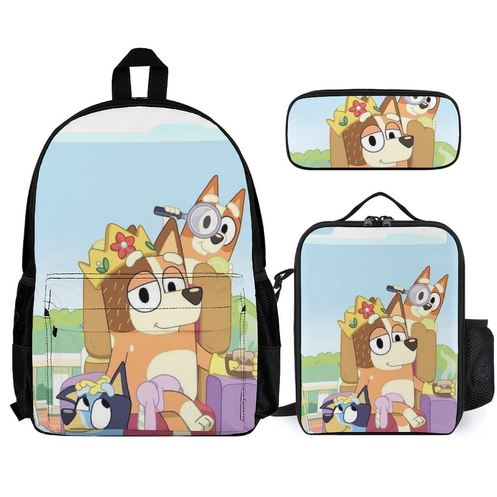 Bluey 3 Piece Backpack Set Anime Casual Daypack with Lunch Bag Outdoor ...