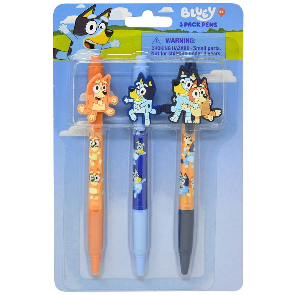 Bluey 3pk Pens with Rubber Character Clip on Card - Walmart.com
