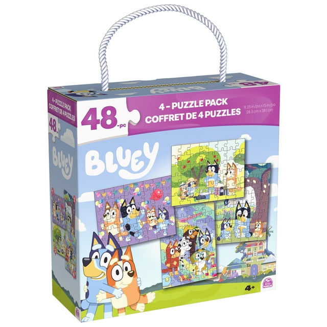 Bluey, 4-Pack 48-Piece Jigsaw Puzzles in Storage Box with Rope Handle ...