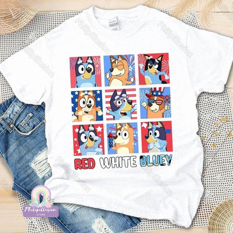 Bluey 4th Of July Shirt, Red White Bluey T-Shirt, Fourth Of July Shirt ...