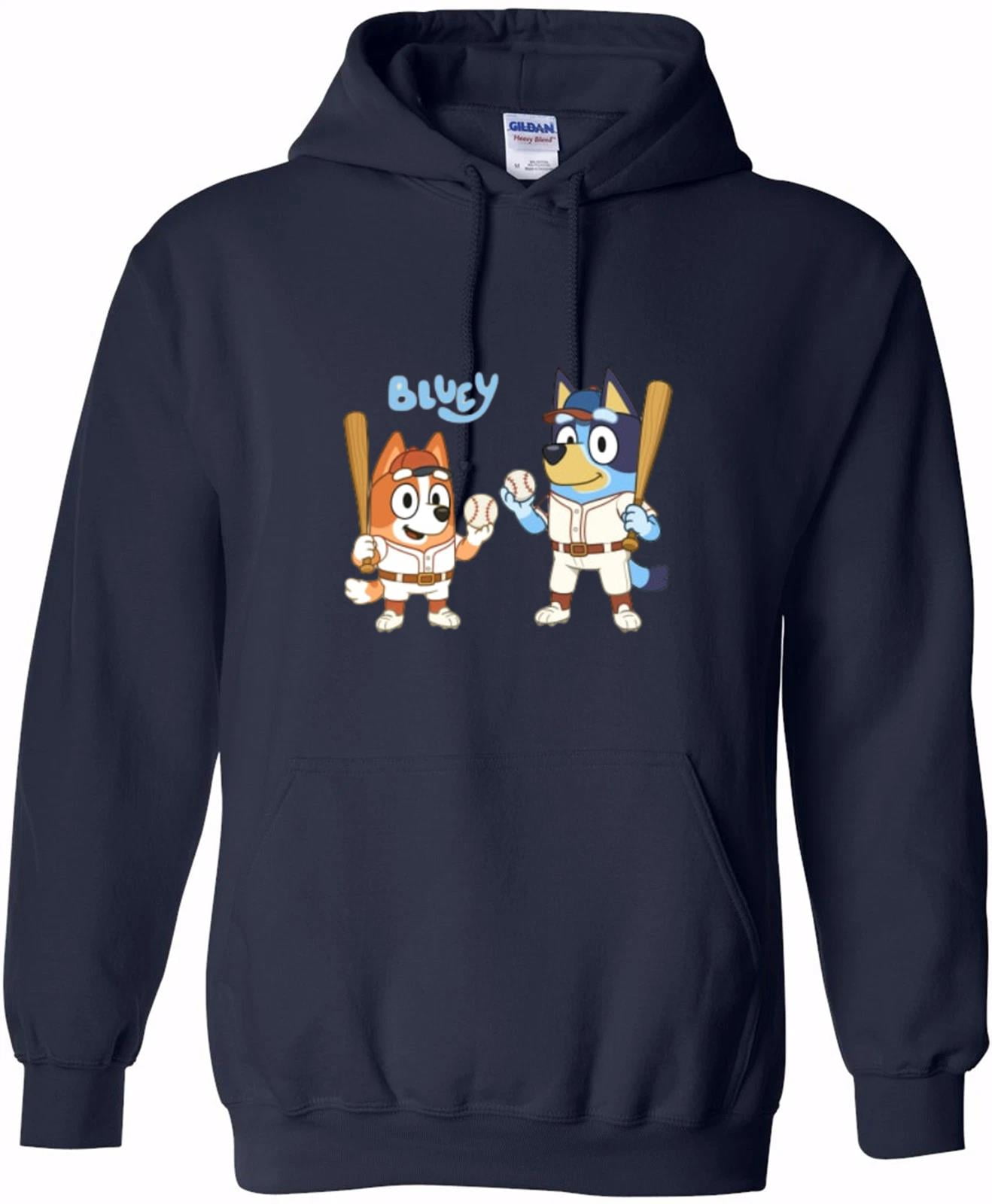 Bluey And Bingo Baseball Funny Cartoon Dog Sport Game Graphic Hoodie ...