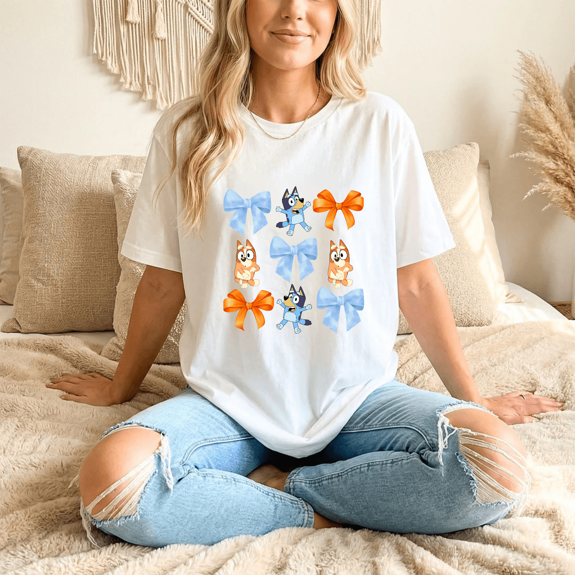 Bluey And Bingo Coquette Bow Design T-Shirt Cute For Mom And All Size S ...
