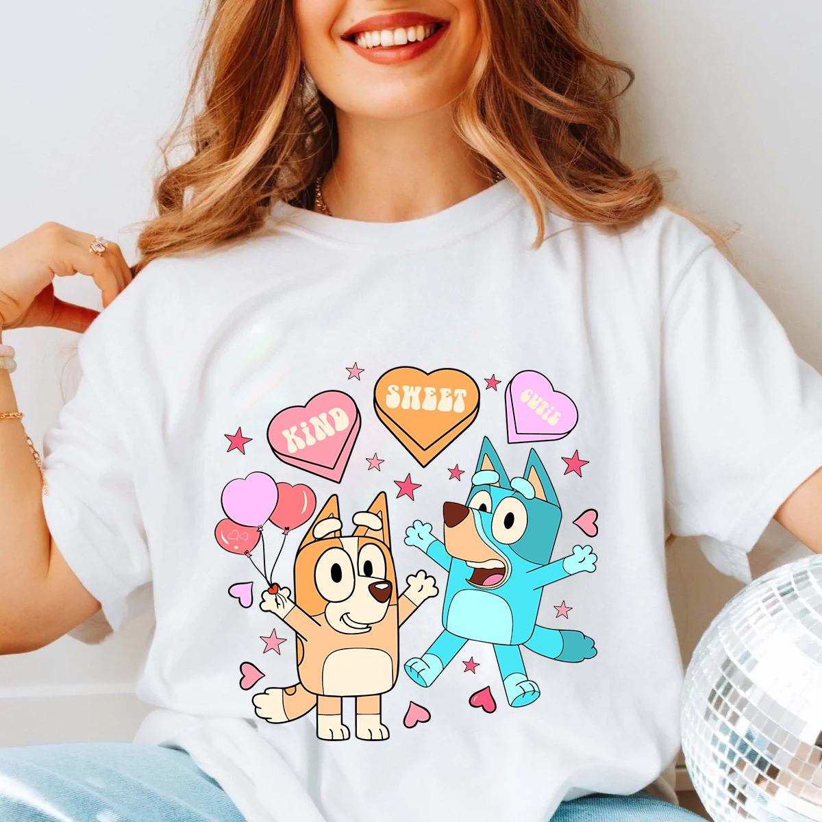 Bluey And Bingo Happy Valentine Kind Sweet Cutie T-Shirt Shirt, Size M, Tee Sport Grey New ...