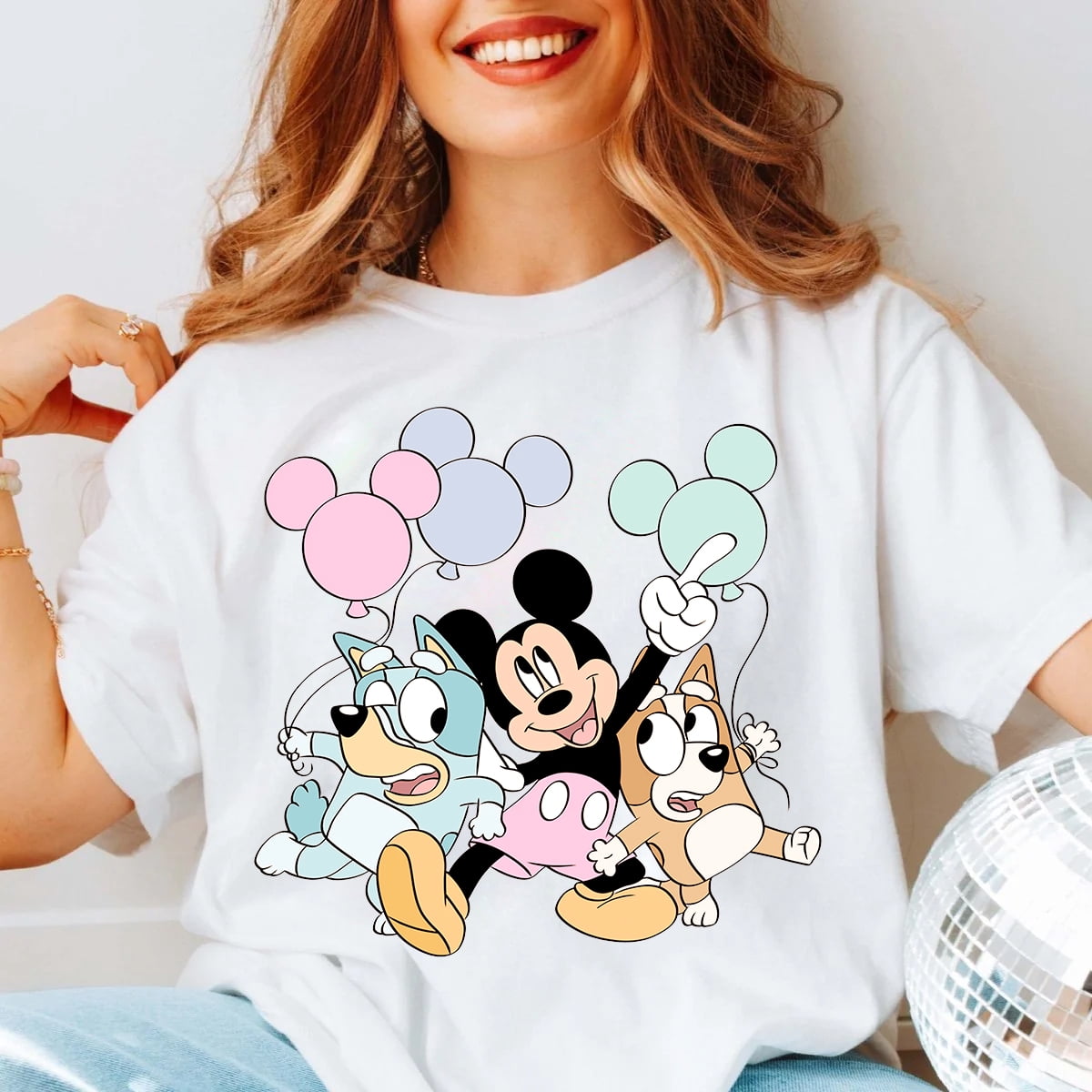 Bluey And Bingo With Mickey Balloons T-Shirt Shirt, Size L, Tee ...