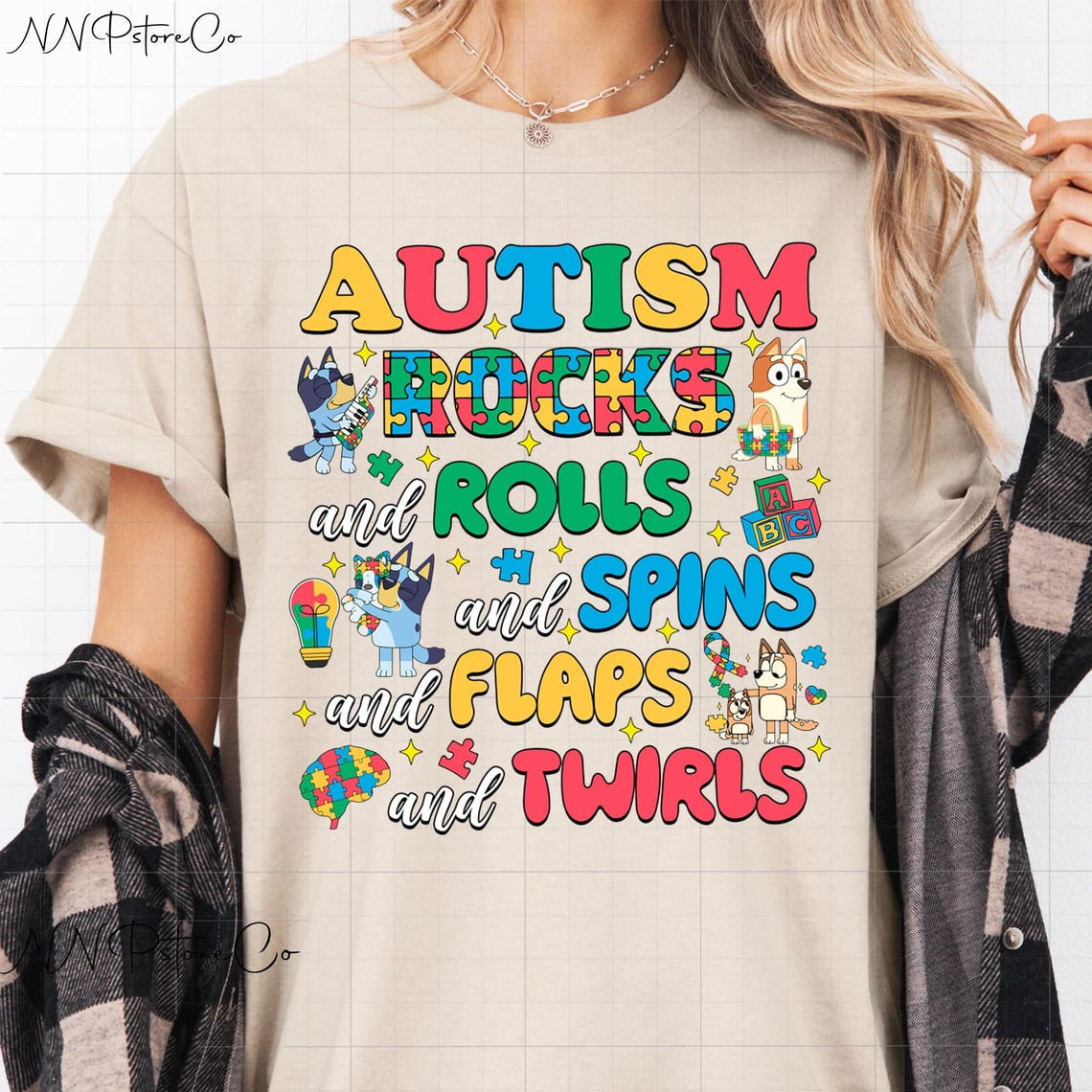 Bluey Autism Rocks And Rolls T-shirt, Autism Puzzle Shirt, Autism Shirt ...