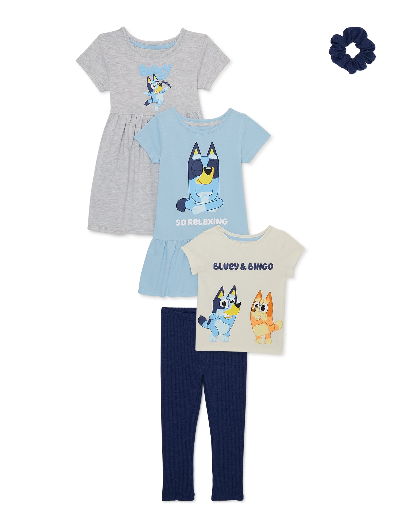 Bluey Baby and Toddler Girls Dresses, Tee, Leggings and Scrunchie, 5 ...