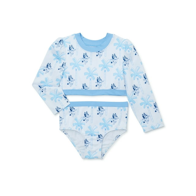 Bluey Baby and Toddler Girls' Long Sleeve Swimsuit with UPF 50, 2-Piece ...